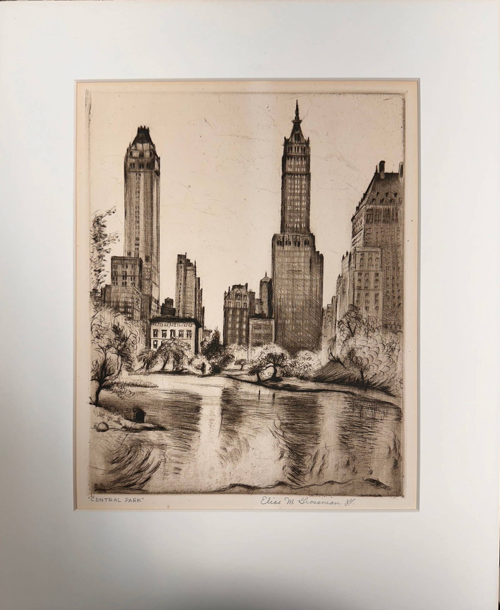 Elias Grossman New York Artist Central Park Scene Etching Wpa Era ...