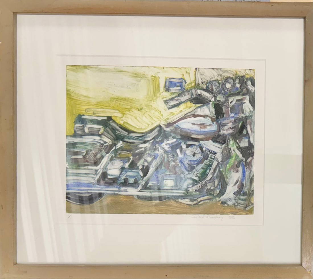 American Artist John David O'shaughnessy Motorcycle Monotype Signed Auction