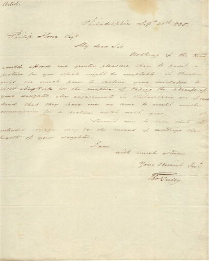 Painter Thomas Sully Autograph Ltr Signed