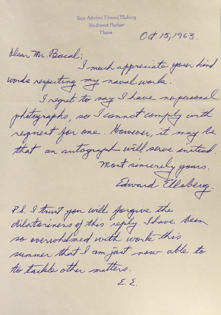 Admiral EDWARD ELLSBERG - Autograph Ltr Signed