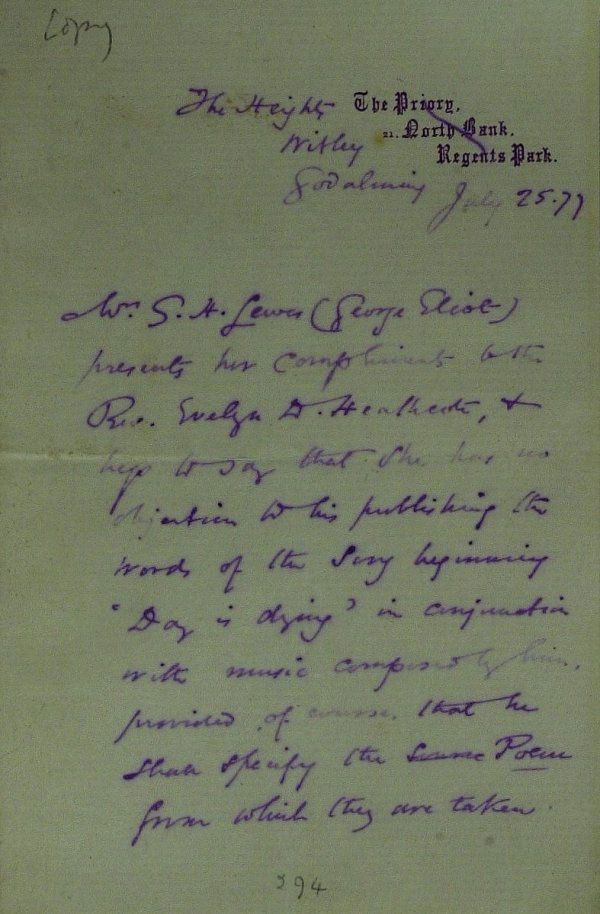 272: Author GEORGE ELIOT - Autograph Ltr Signed