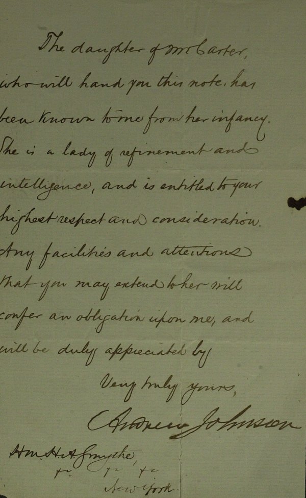15: President ANDREW JOHNSON -Letter Signed