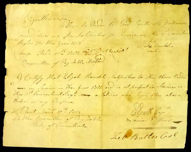 Soldier, Politiian Zebulon Butler 1783 Doc. Signed