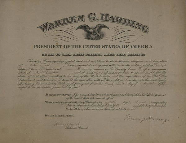 President WARREN G HARDING - Appointment Signed - Jun 27, 2009 | The ...