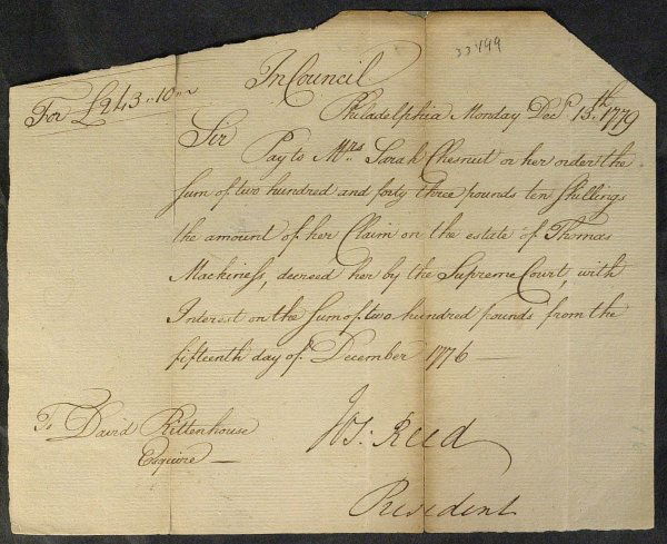 28: PA Patriot JOSEPH REED - 1779 Document Signed