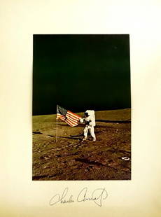 Charles Conrad Signed Lunar Surface Photo.