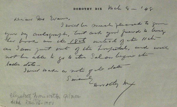 Journalist Dorothy Dix Autograph Ltr Signed