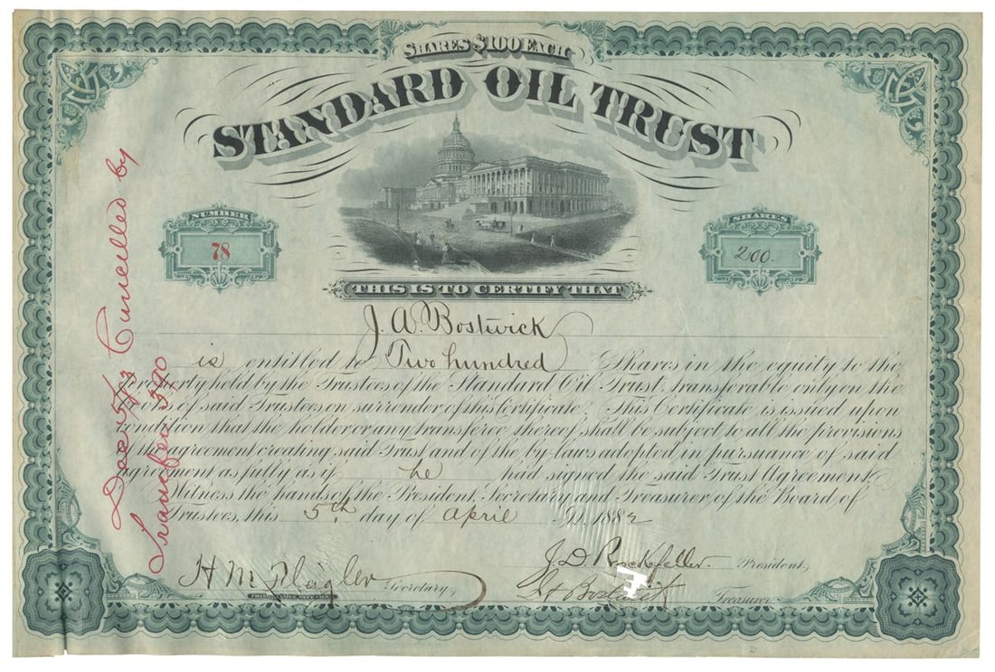 Standard Oil Trust Signed By: John D. Rockefeller, Henry Flagler And ...