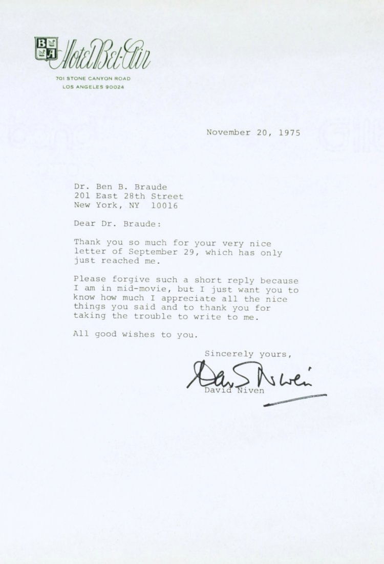 British Actor David Niven Typed Ltr Signed