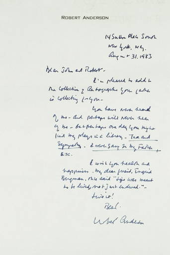 Playwright Robert Anderson Autograph Ltr Signed