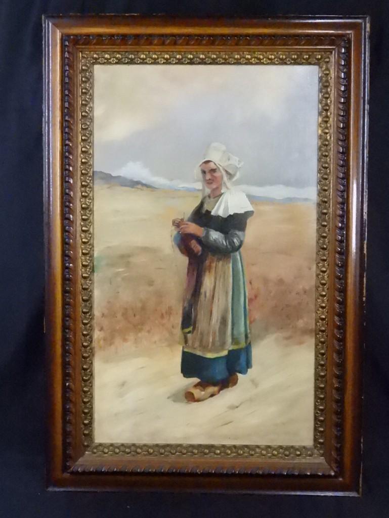 Oil on canvas depicting a Dutch peasant woman in the (#0307) on Jan 20 ...