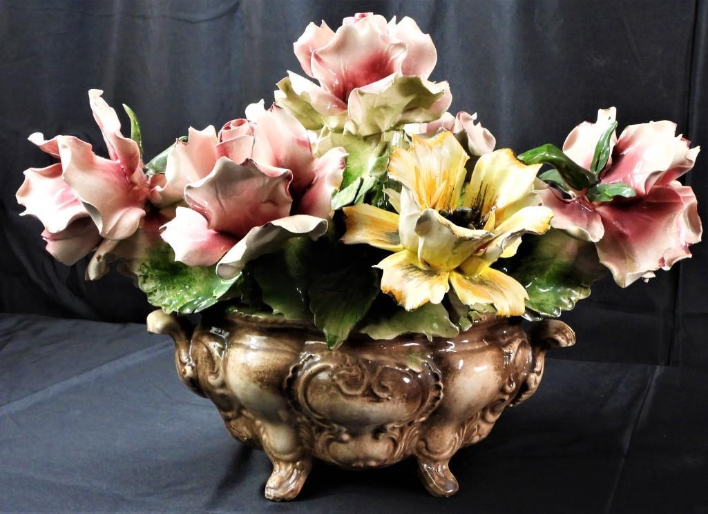 Large Vintage Capodimonte Porcelain Flower Centerpiece From Italy