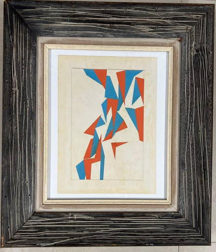 Framed Collage On Paper Attributed At Alberto Menocal Cuban Artist.