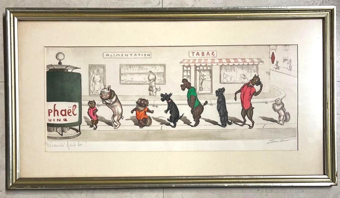 The Dirty Dogs Of Paris, Colored Etching By Boris O'klein (french 1893 ...