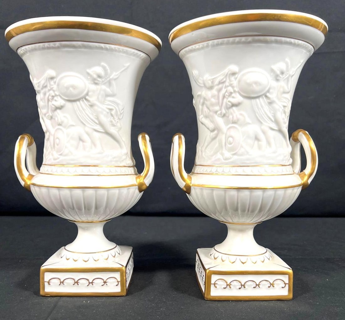 A Pair Of Capodimonte, Neo-classical Motif, Porcelain Vases Auction