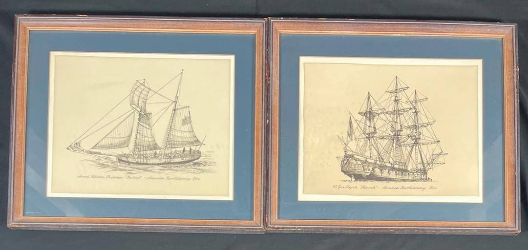 Pair Of Alan B. Chesley (20thc) Drawing On Cardboard