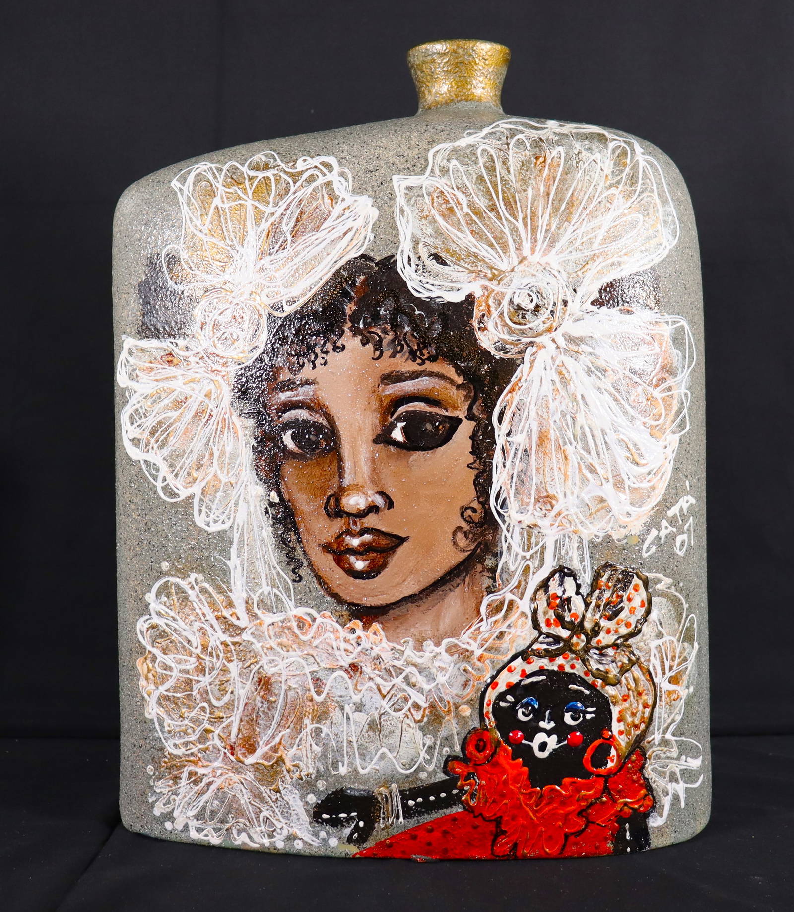 Handmade Painted Ceramic Signed Hector Cata (1947). Cuban Art Auction