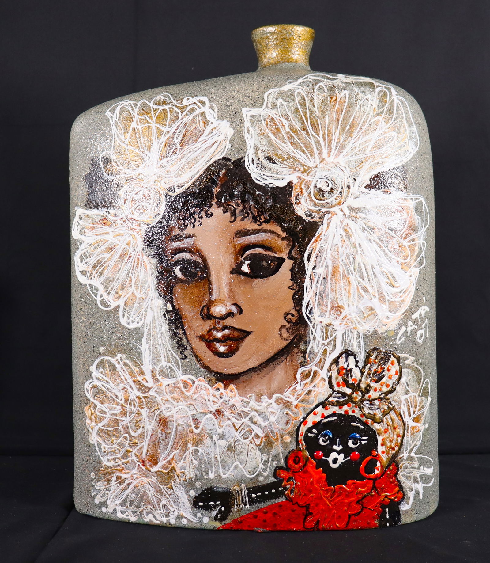 Handmade Painted Ceramic Signed Hector Cata (1947). Cuban Art Auction