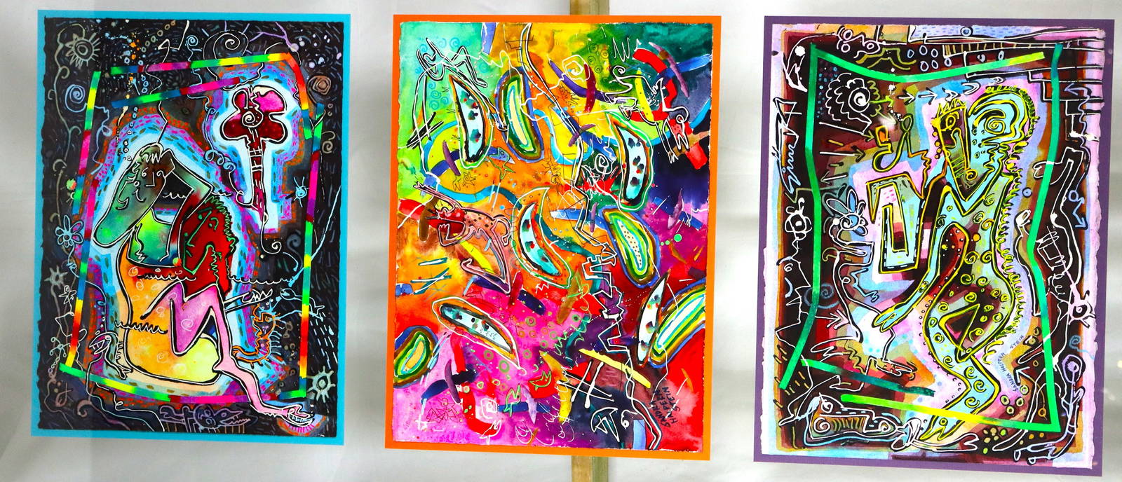 Three Framed Watercolors On Parchment Signed Sandra Halpern-stein Auction