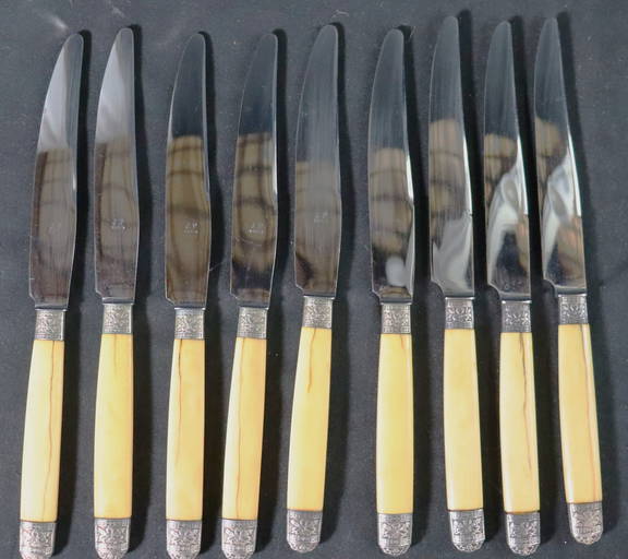 9 X Knives French Inox Blade With Jp Paris Marked And Bone And Sterling ...