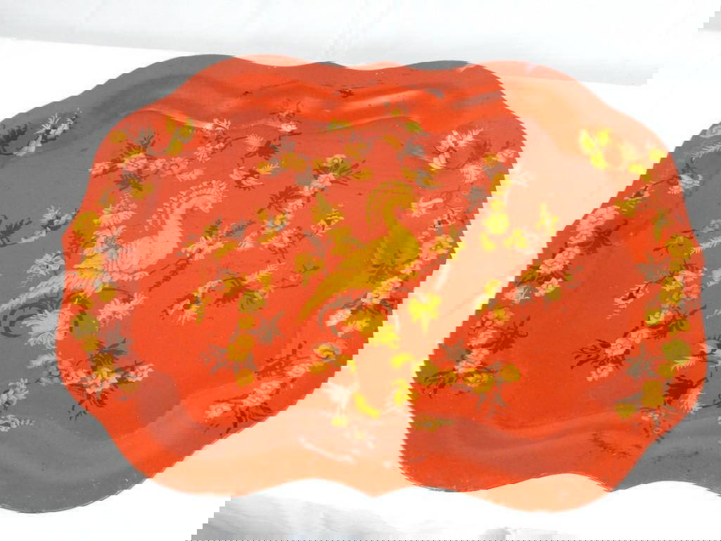 Large Red Tray, Painted And Decorated By Handmade Auction