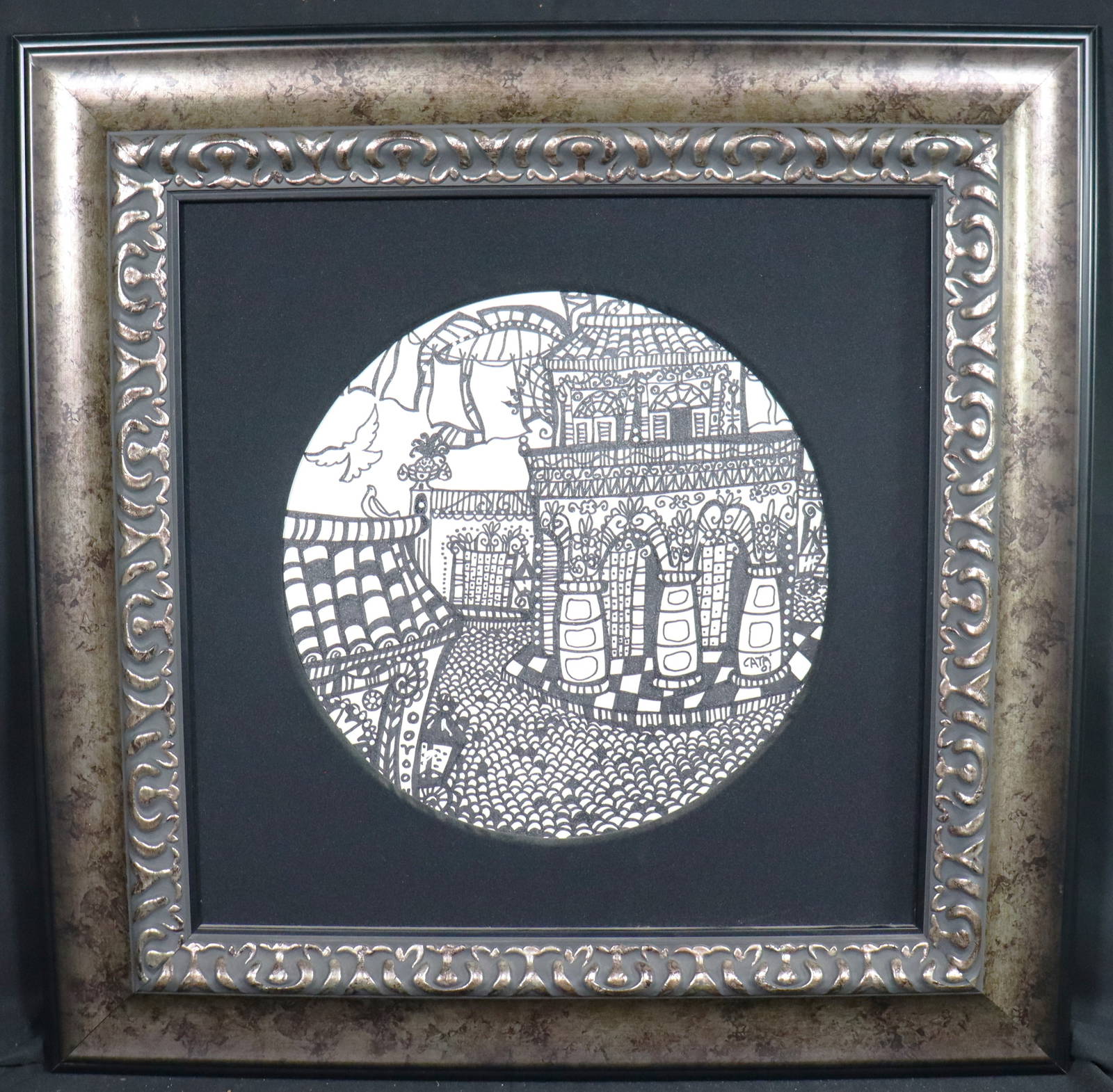 Framed Oil On Masonite Signed Hector Cata And Dated 01 Auction