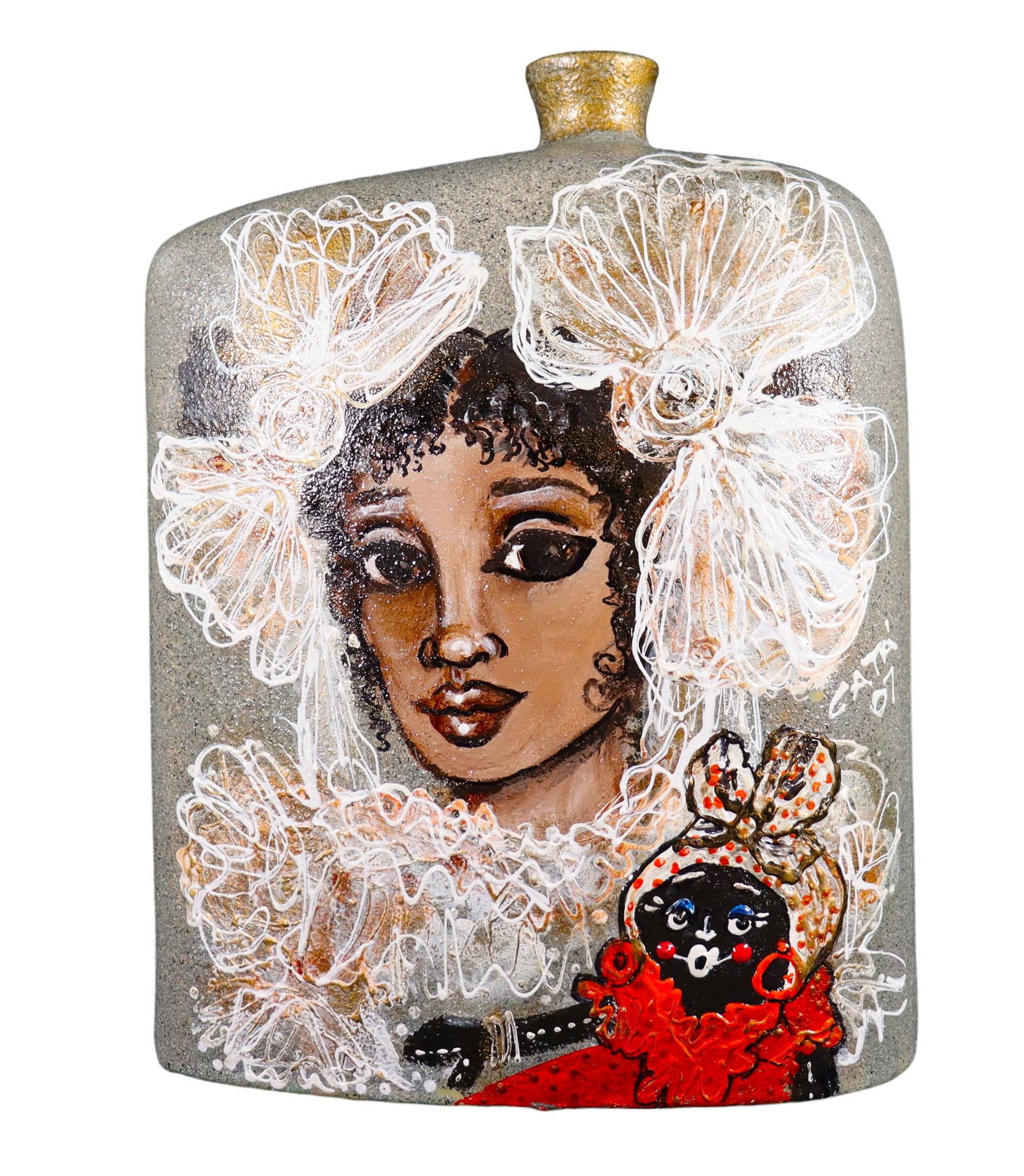 Handmade Painted Ceramic Signed Hector Cata (1947). Cuban Art Auction