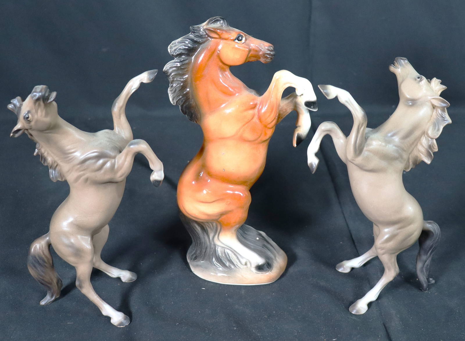 Three Porcelain Rearing Horses Figurine Auction