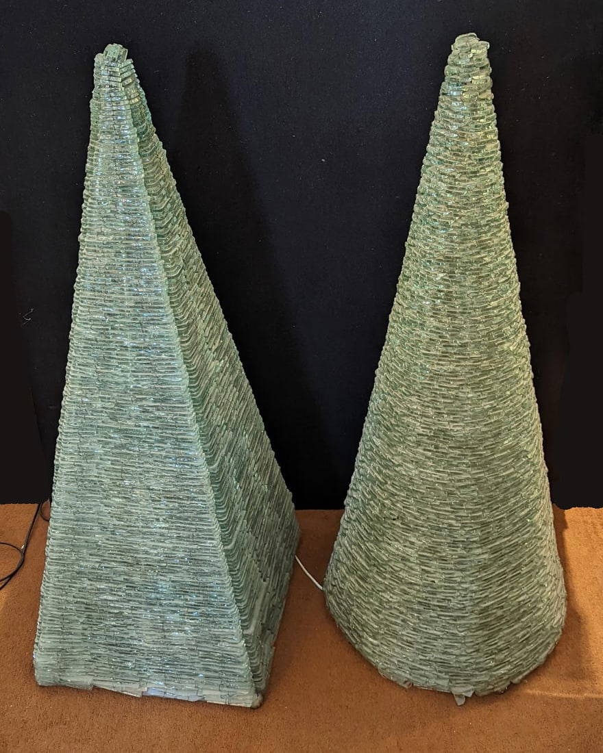 Two Large Italian Murano Glass Pyramid Lamps Auction