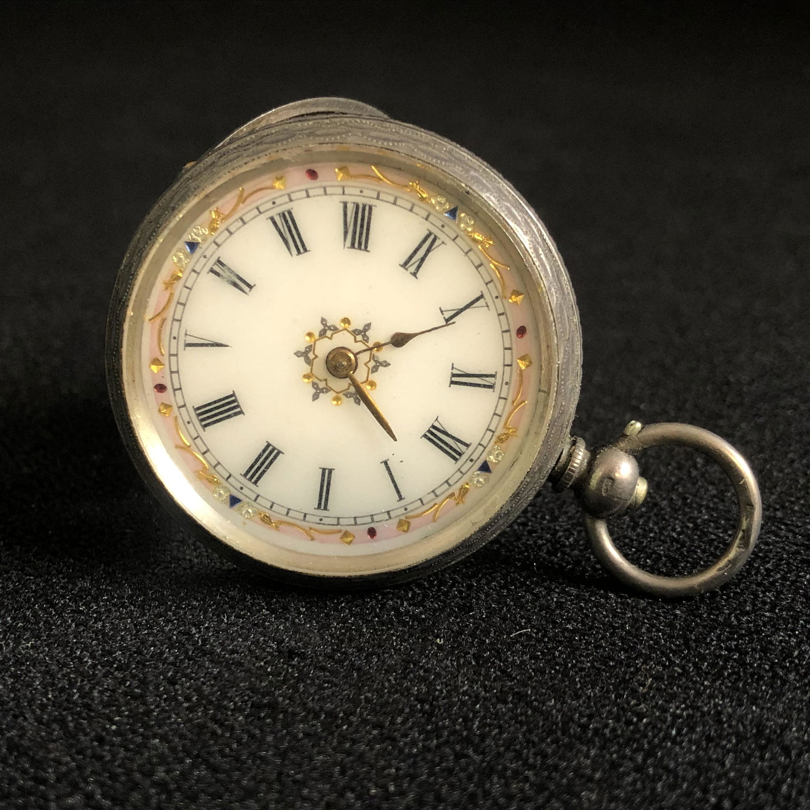 Solid 0.935 Silver Key Wind Double Door Pocket Watch