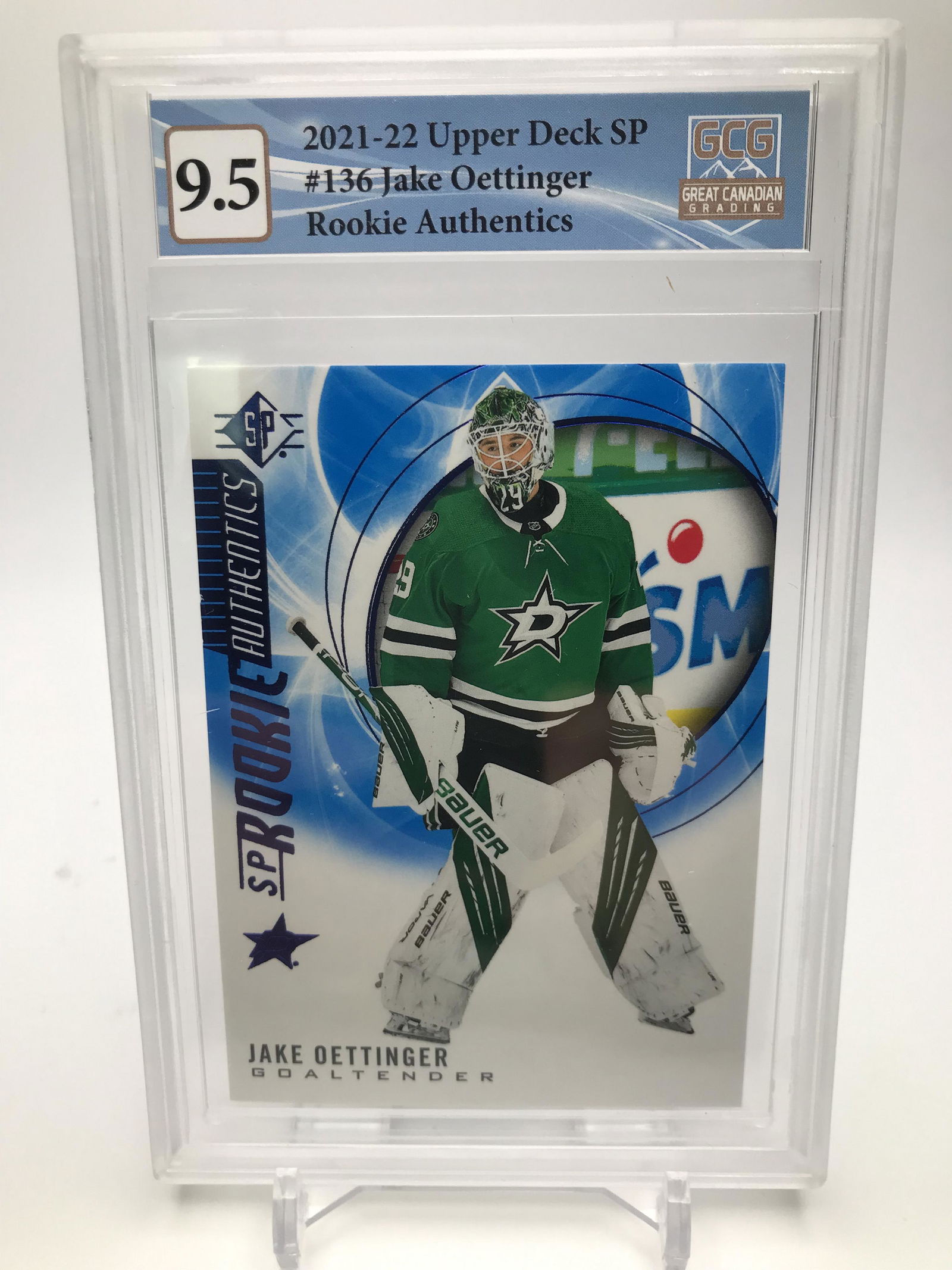 2021 22 Upper Deck Sp #136 Jake Oettinger Rookie Authentics Gcg Graded 9.5