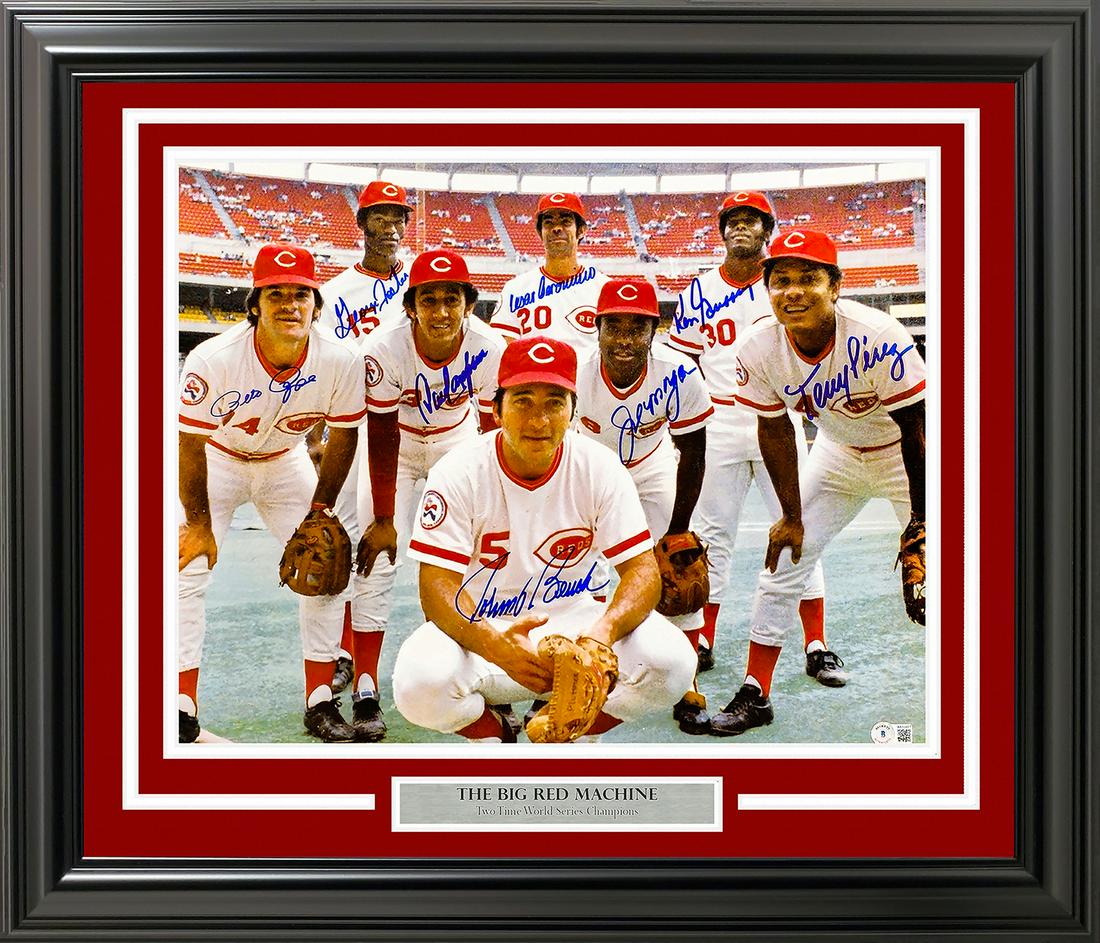 Big Red Machine Signed By 7 Custom Framed 16 X 20 Display (beckett Coa)