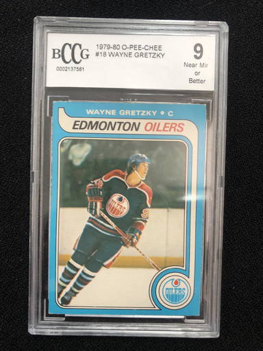 1979 80 Opc Wayne Gretzky Rookie Card (blue Lines 1st Print Bccg 9)