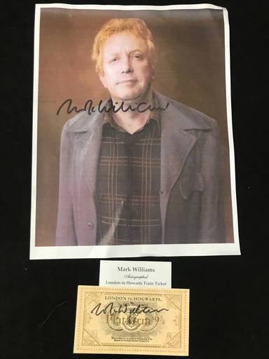 Mark Williams Signed 8x10 And Hogwarts Train Ticket Ra Coa