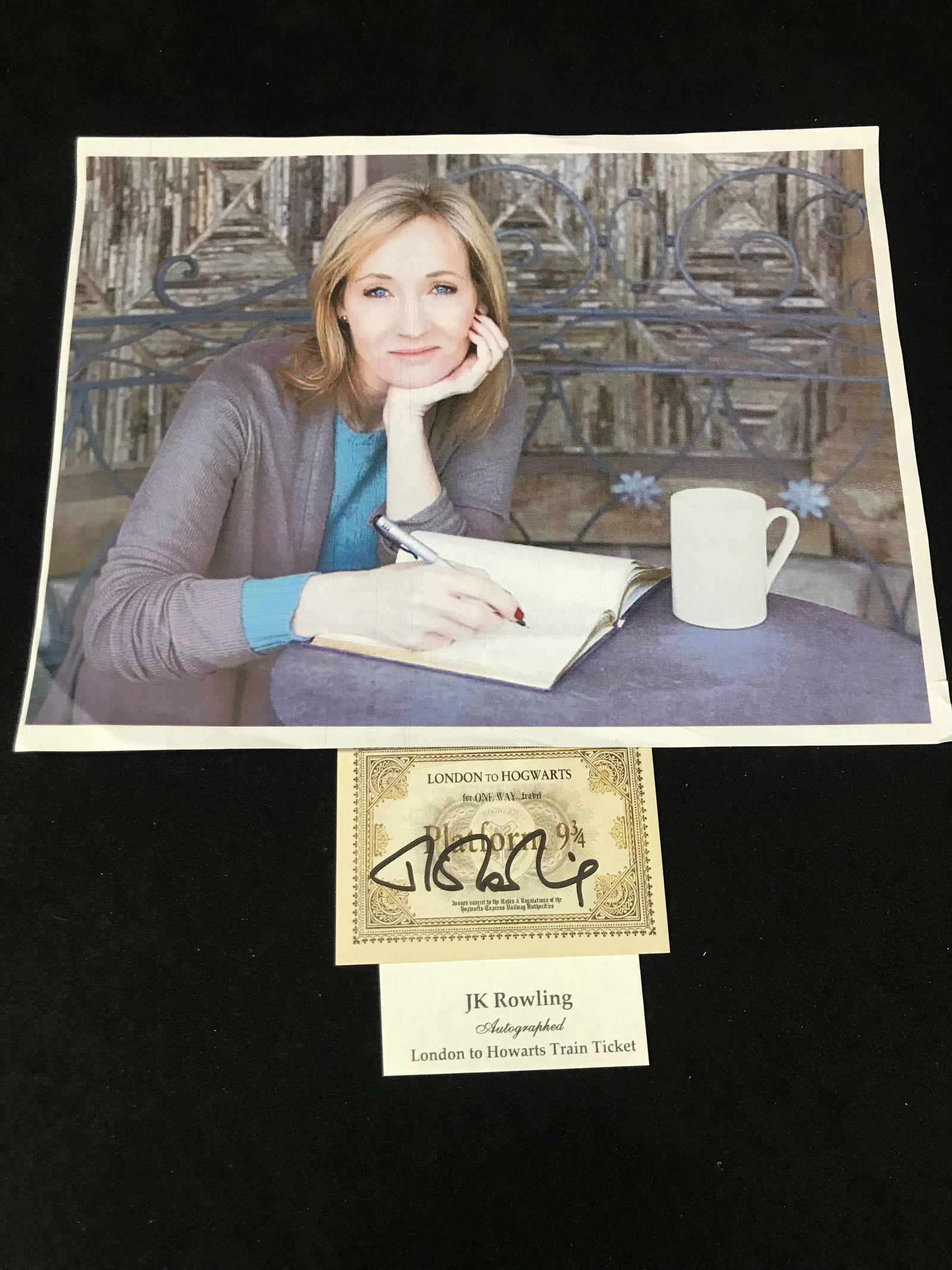 Jk Rowling 8x10 And Signed Hogwarts Train Ticket Ra Coa