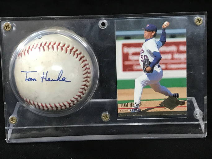 Tom Henke Signed Baseball And Card Display
