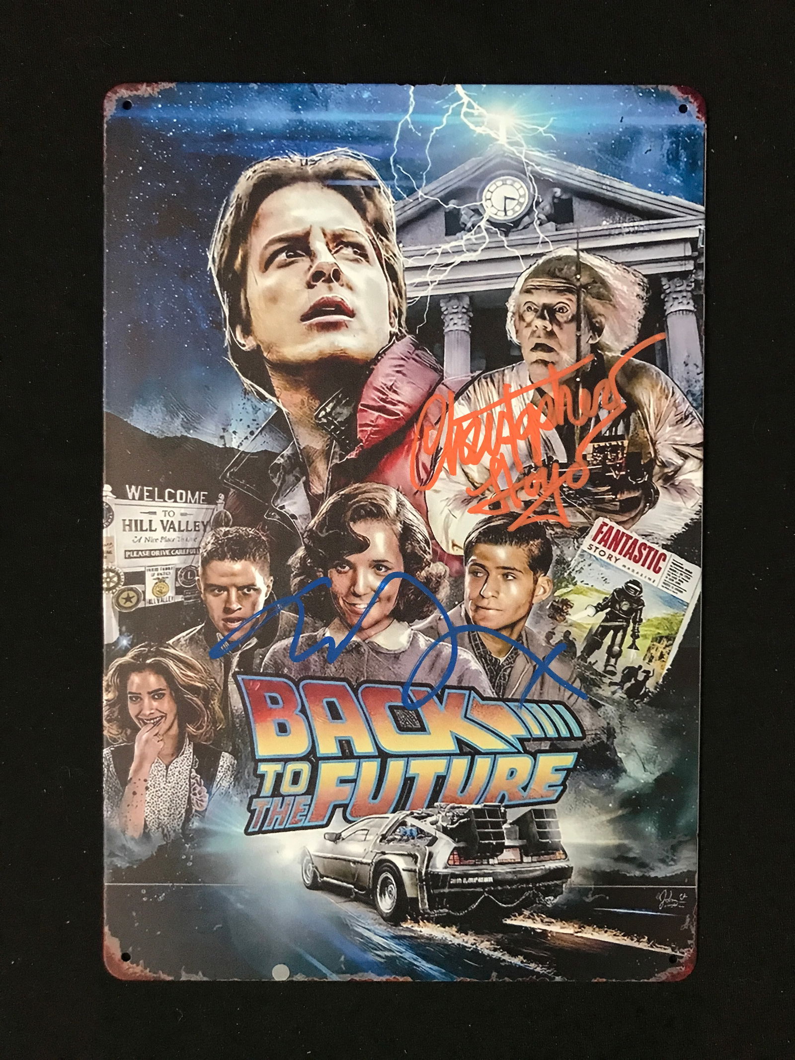 Christopher Lloyd And Michael J Fox Signed Tin Back To The Future Sign ...