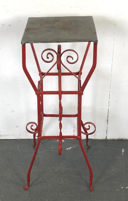 Red Painted Wrough Iron Plant Stand
