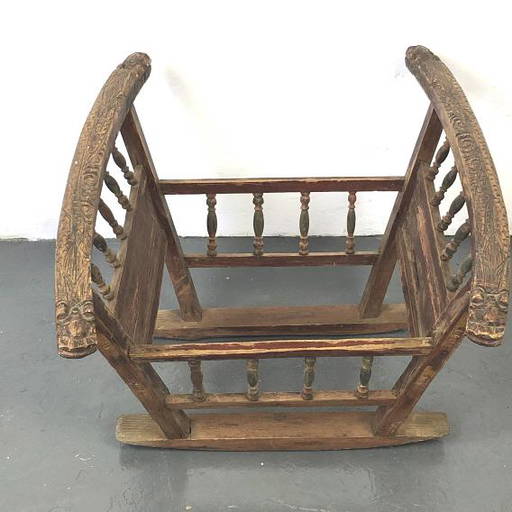 Carved Wood Asian Cradle