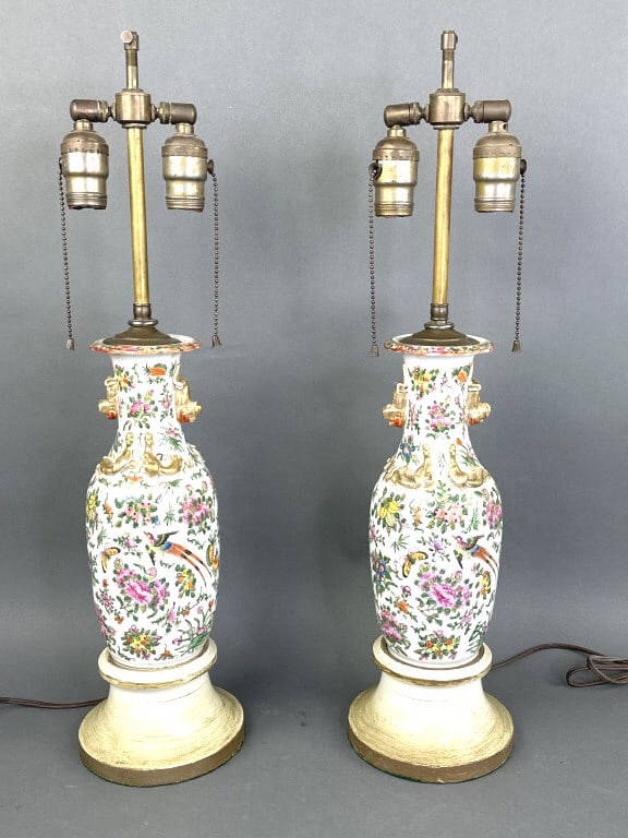 Pair Of Rose Medallion Lamps Auction