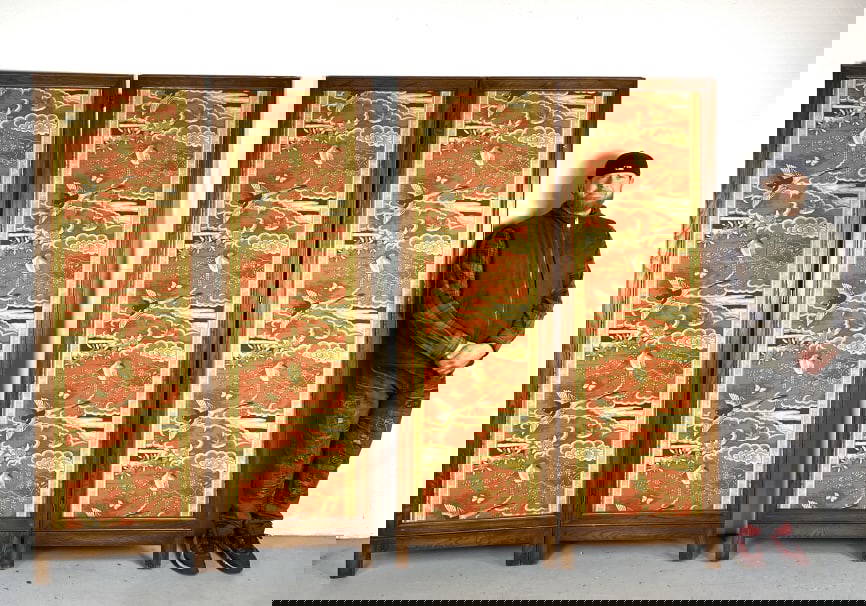 Pair Of Double Sided Asian Style 2 Panel Screens Auction