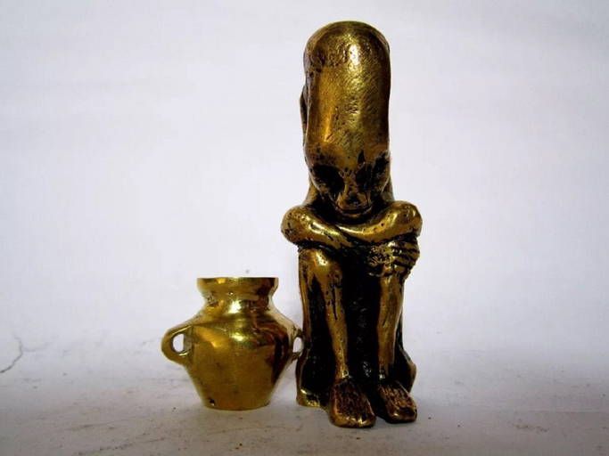 Ancient Bronze Sculpture Of Inca Mummy Paracas Long Sku