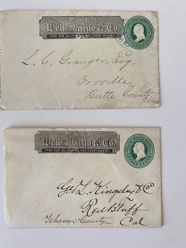 Lot Of 2 1880 Wells Fargo Envelope Covers California