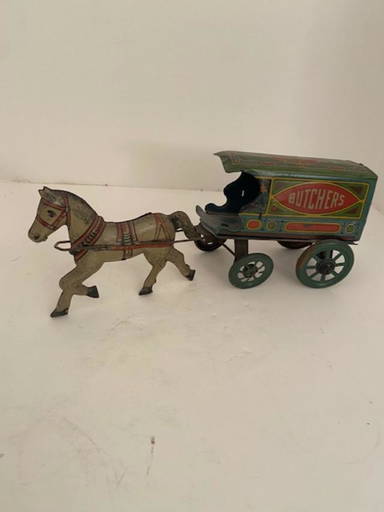 Vintage Horse Butchers Tin Toy Buggy J. Chen