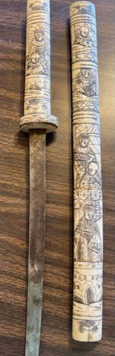 Japanese Carved Bone Handle Sword In Bone Sheath