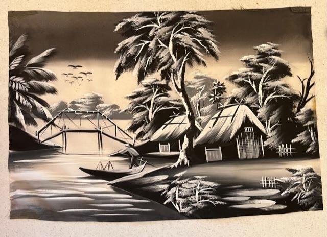 Black And White Hand Painted Silk Screen Vietnam