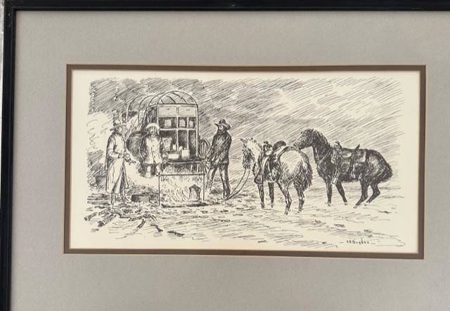 Chuckwagon Campfire By Harold Dow Bugbee (1900 1963) Signed Pen & Ink ...