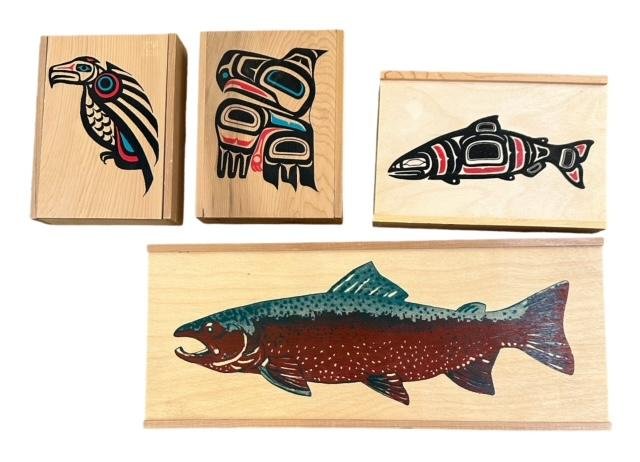 Alaska Smokehouse Decorative Wooden Boxes Lot Of 4 Northwest Coast Auction