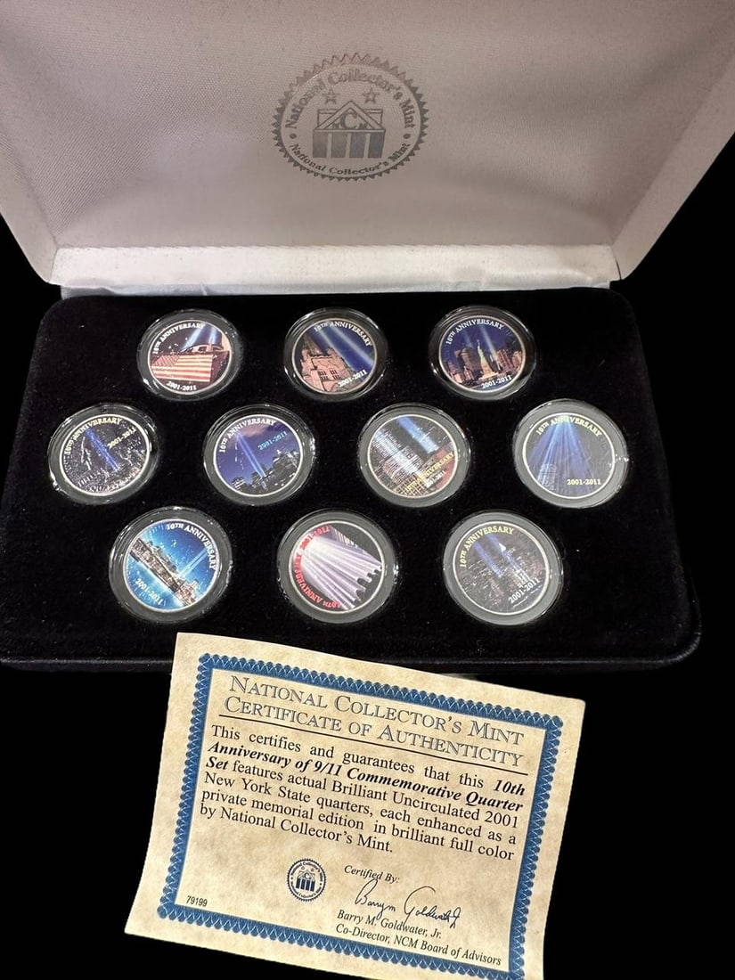 9/11 Commemorative 10 Coin Colorized Quarter Set Auction