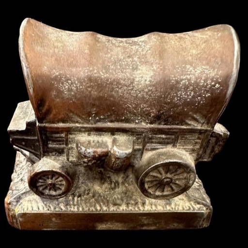 Vintage Metal Covered Wagon Coin Bank